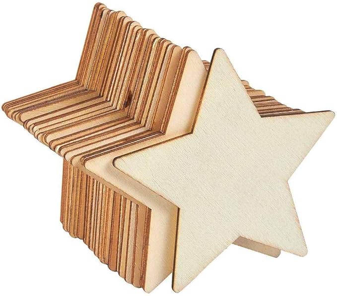 50PCS Star Shaped Wood Pieces Wooden Ornament, Wood Log Slices for ...