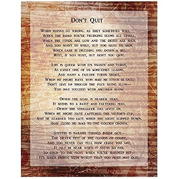 Amazon.com: Don't Quit Motivational Poem Flowers Wall Picture 8x10 Art ...