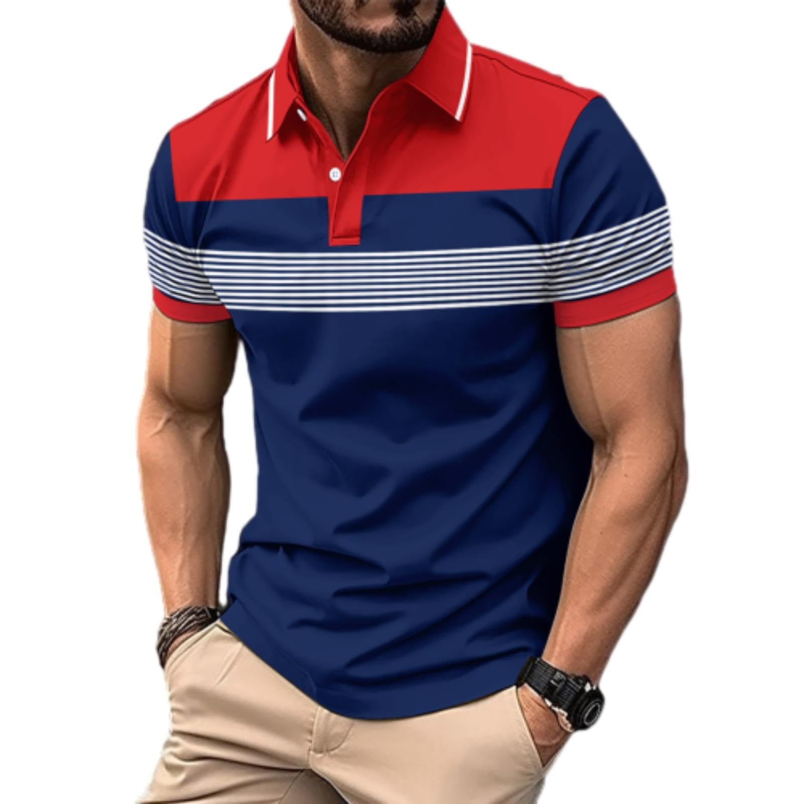 Mens Fashion Polo Shirts Casual Contrast Color Short Sleeve T Shirt ...