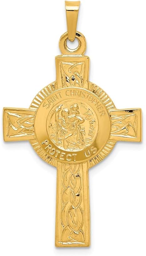 Amazon.com: 14K Yellow Gold St. Christopher Medal Cross Pendant ...
