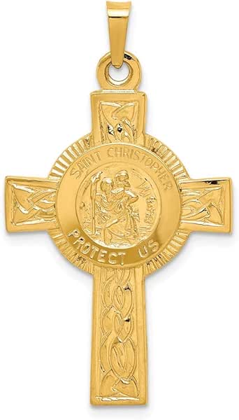 Amazon.com: 14K Yellow Gold St. Christopher Medal Cross Pendant: Clothing