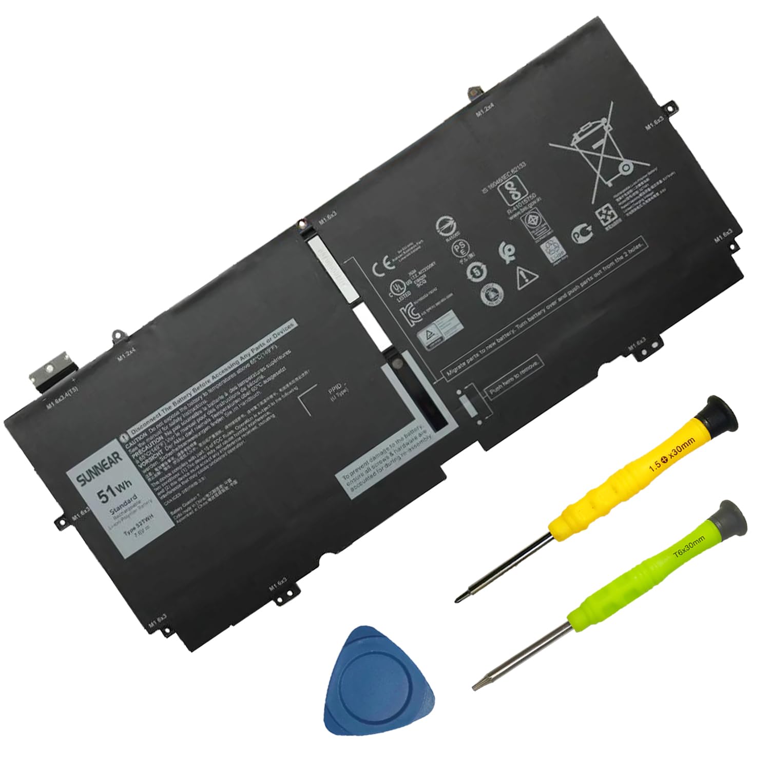 SUNNEAR 52TWH Laptop Battery Replacement for Dell XPS 13 7390 2-in-1 ...