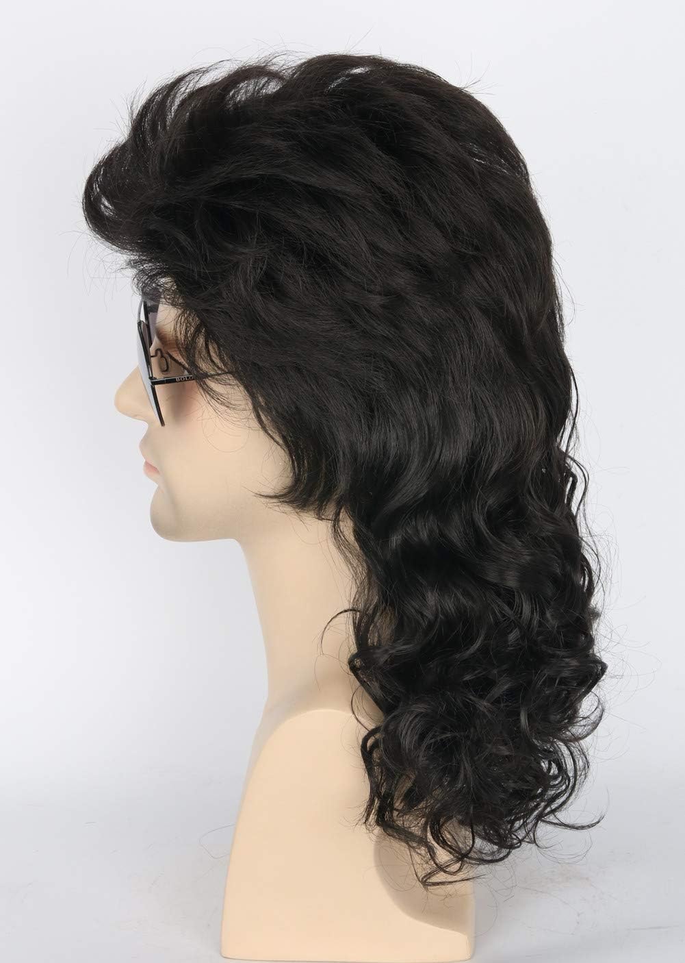 Topcosplay Mens Wigs 80s Mullet Wig Black Curly Male Redneck Wig ...