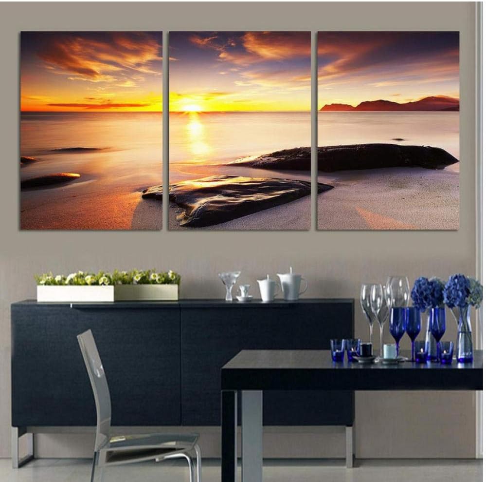 Triptychon Leinwand Puzzle 3 Stück Sonnenuntergang See Strand Landschaft Moderne Frische ...