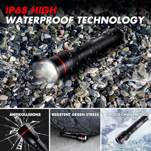 SUBOOS X50 Pro LED Rechargeable Flashlight, Super Bright 15000 Lux ...
