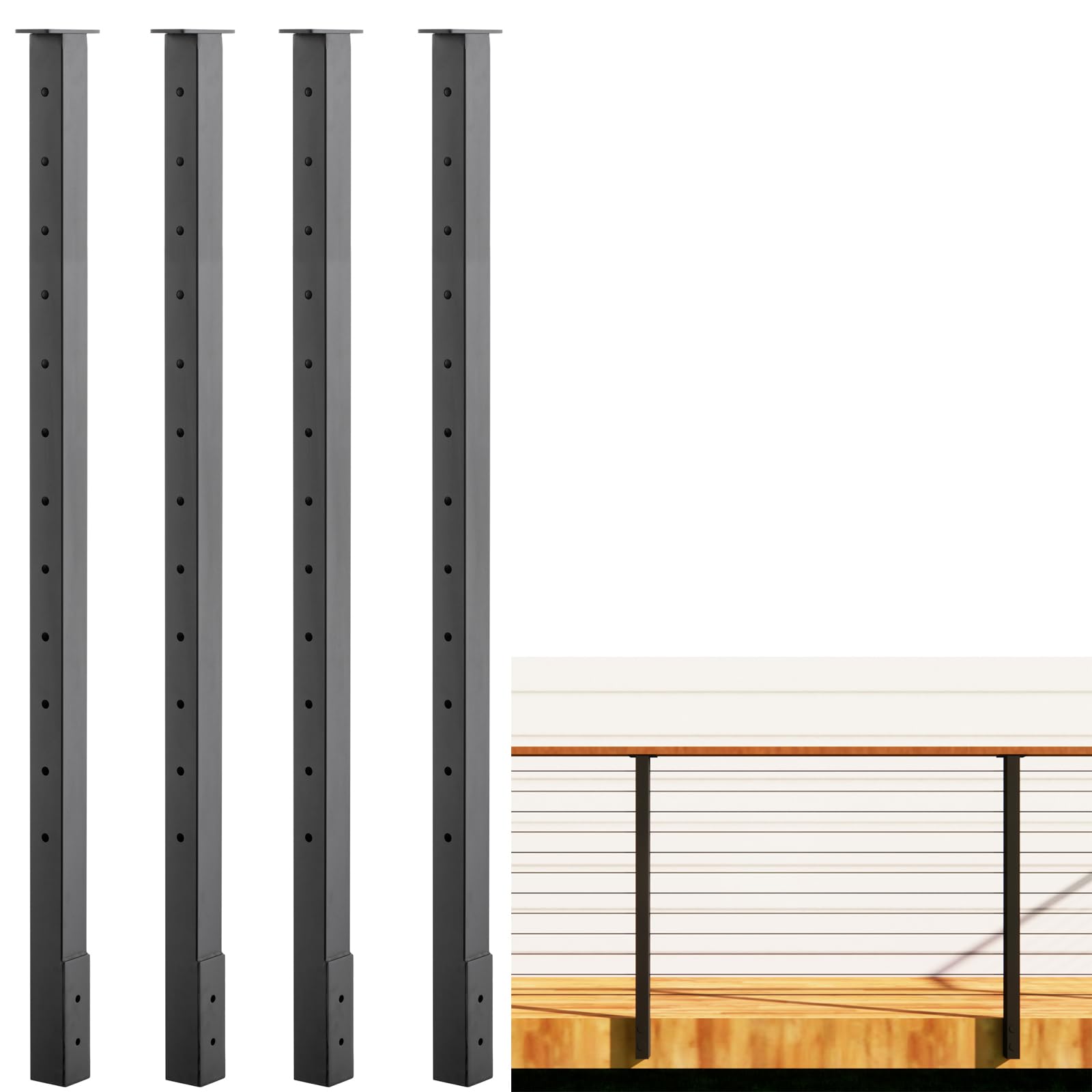 Senmit Cable Railing Post Fascia Mount-Stainless Steel Square Weldless ...