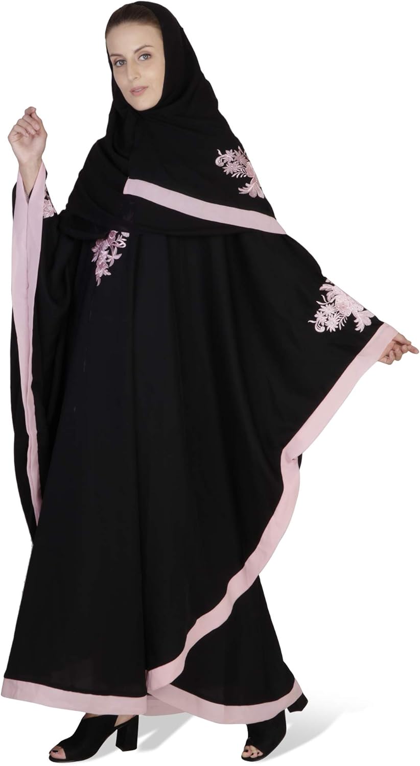 BURQA HOUSE's BQ024 BURQA for women made Nida Fabric styled with Pink ...