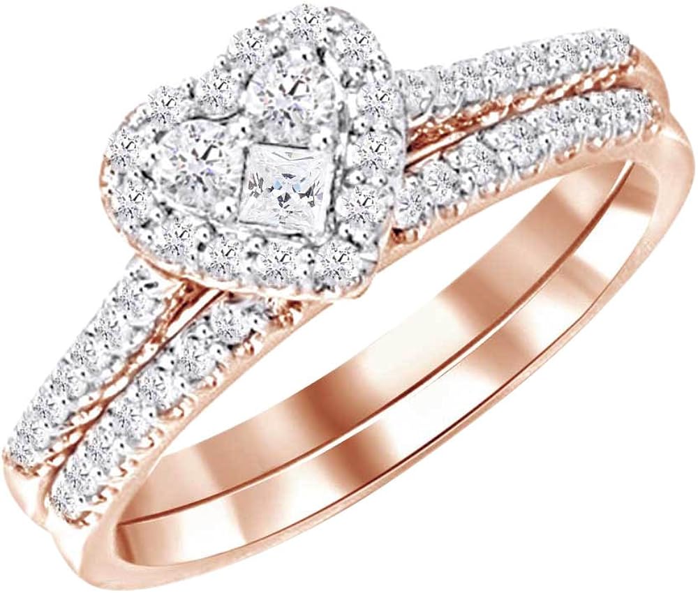 Juego de anillos de novia con forma de corazón de diamante natural de ...