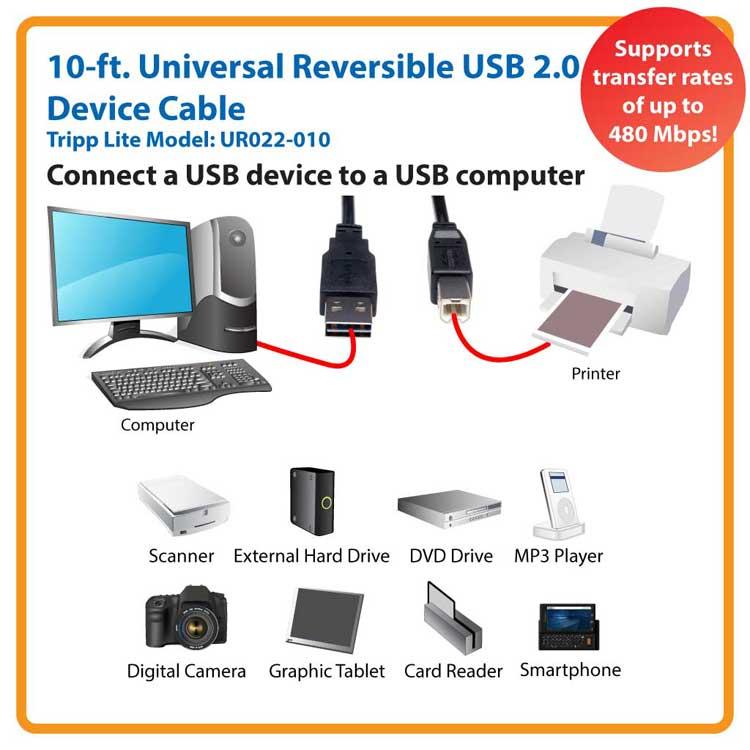 Tripp Lite Universal Reversible USB 2.0 Hi-Speed Cable (Reversible A to ...