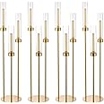 Amazon.com: Vincidern 4pcs Gold Candelabra 3 Arm, Hurricane Candle Holders Centerpiece, Taper ...