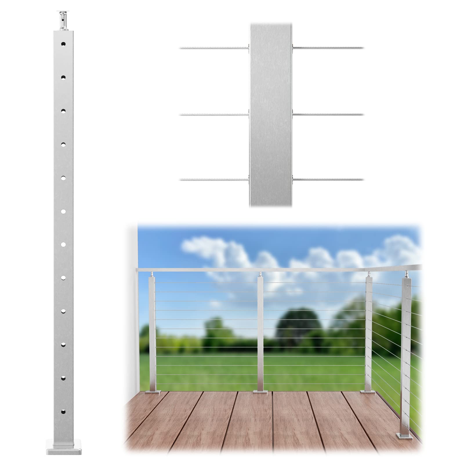 Muzata Level drilled Cable Railing Post 42"x2"x2" Adjustable Top Level ...