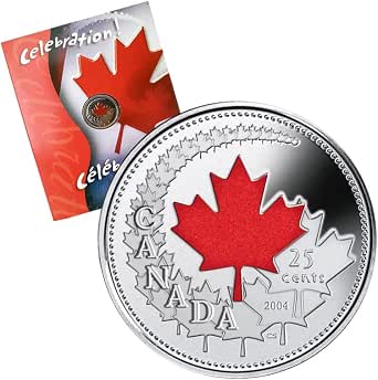 Royal Canadian Mint 2004 25 Cents Maple Leaf Canada Day Coloured Coin ...