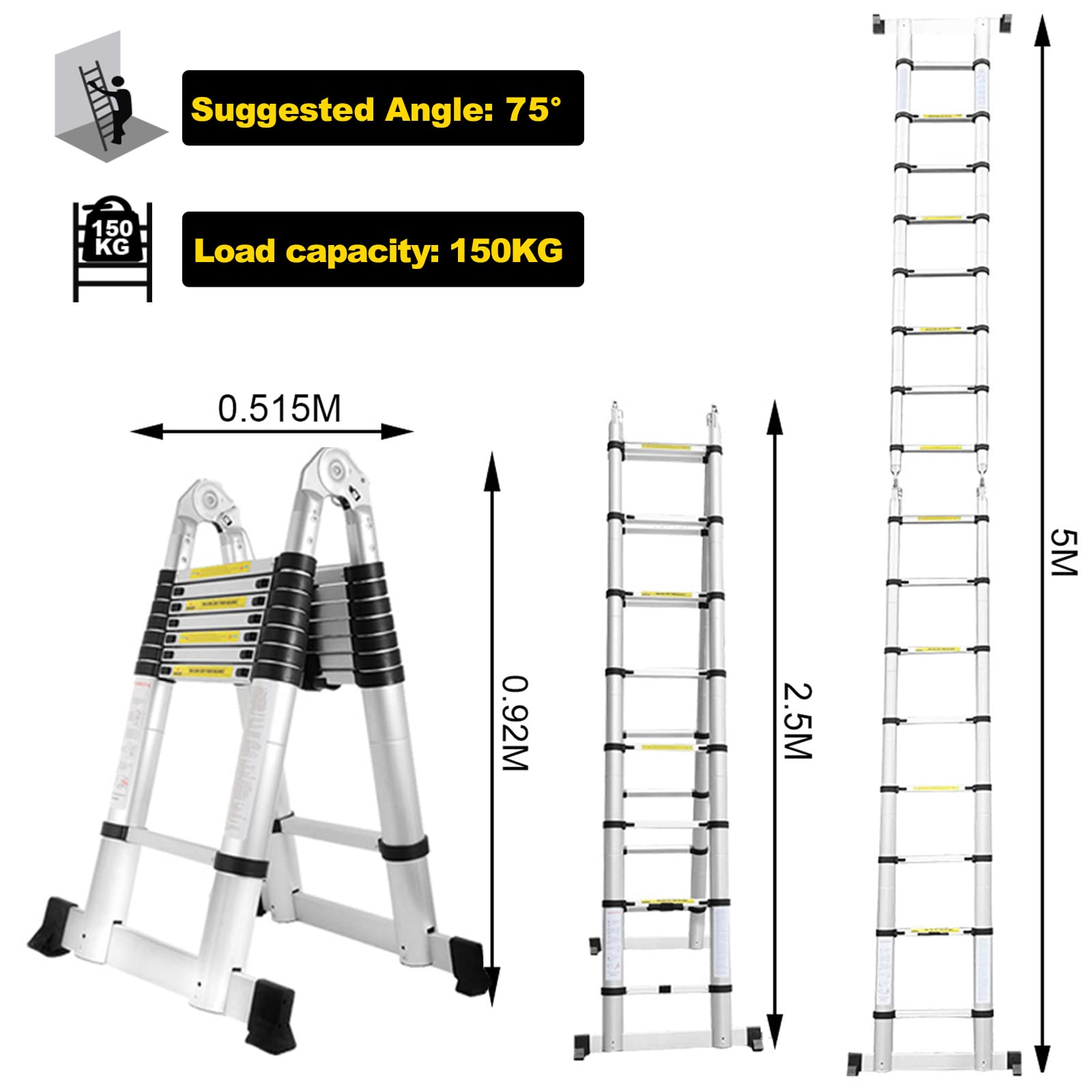 Mua Ansobea Telescopic Ladder, 5 m, Multi-Purpose Ladder, Extendable Ladder, Aluminium ...