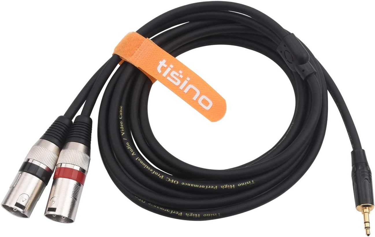 TISINO 3.5mm Mini Stereo Jack Plug to Dual XLR Male Breakout Lead Cord ...