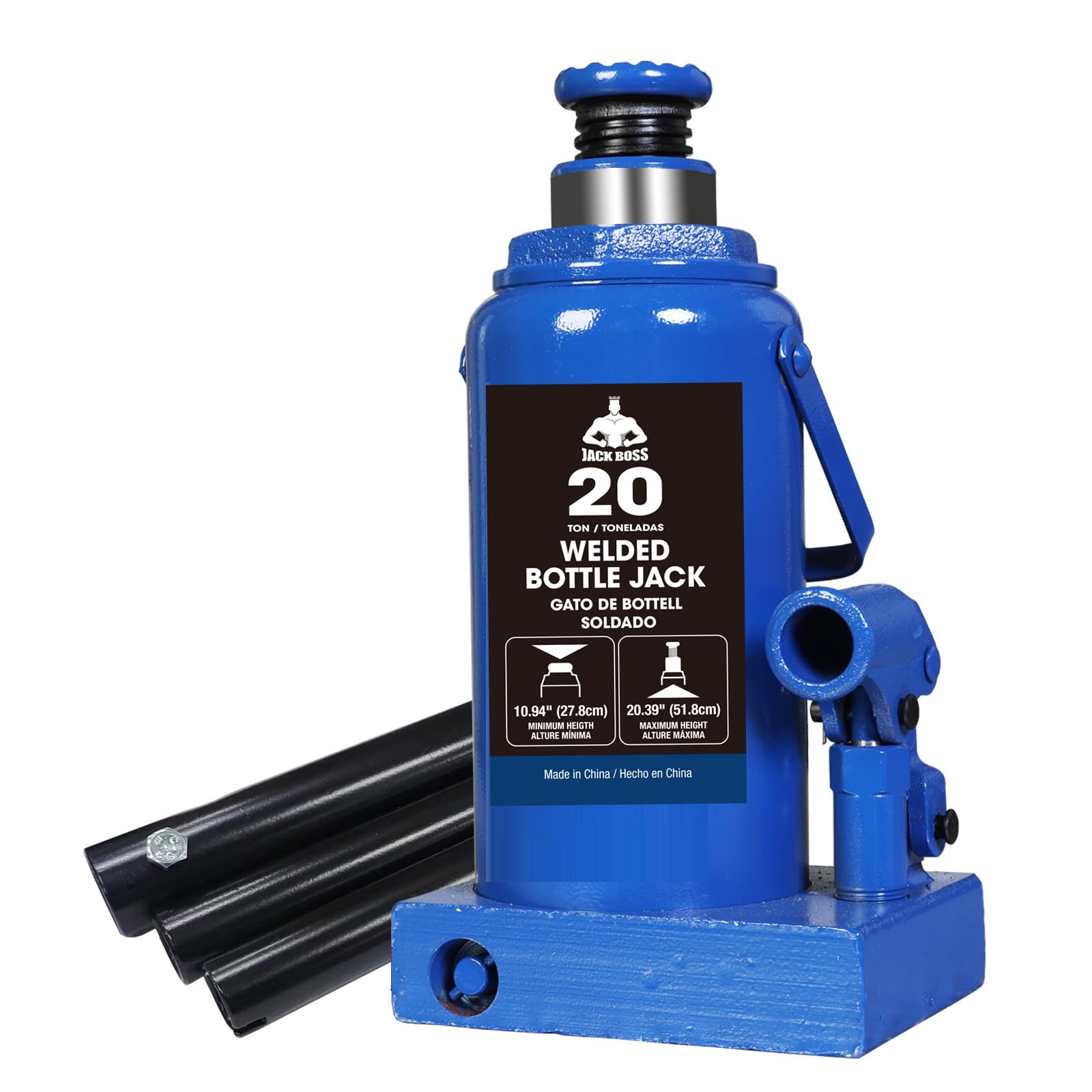 Jack Boss Powerful Base Bottle Jack 20 Ton Hydraulic Car Jack, 10.94-20 ...