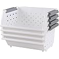 Amazon.com: Julyeen 4 Pack White Large Plastic Stackable Storage Bins ...