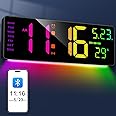 Amazon.com: XREXS 16.3" Bluetooth Large Digital Wall Clock with Remote Control, Auto Time Sync ...