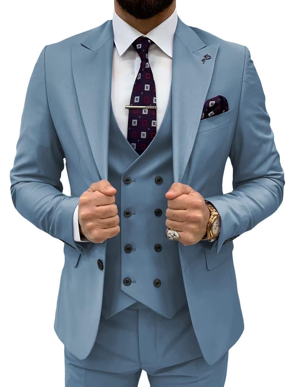 TIJOFA Dusty Blue Suits for Men 3 Piece Suit Slim Fit Double Breasted ...