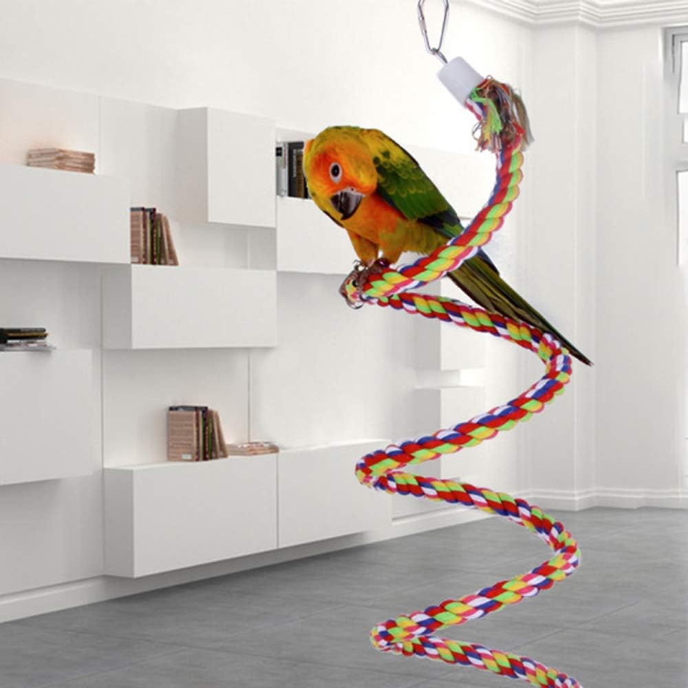 M.Q.L. Parrot Budgie Rope Spiral Perch, Bird Chewing Toy with Bell ...