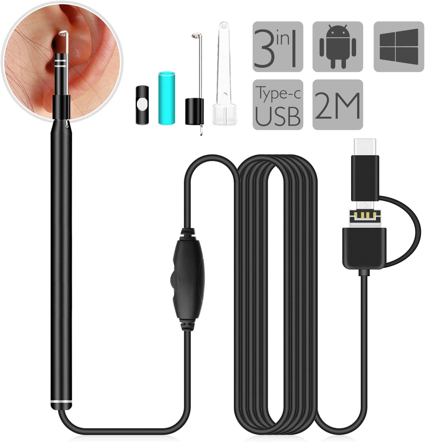 HEYSTOP USB Otoscope, Ear Clean Endoscopio Inalámbrico Digital Oreja ...