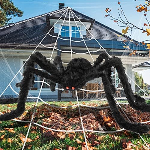 200" Halloween Giant Spider Web Decoration, Scary Fake Spider Set with ...
