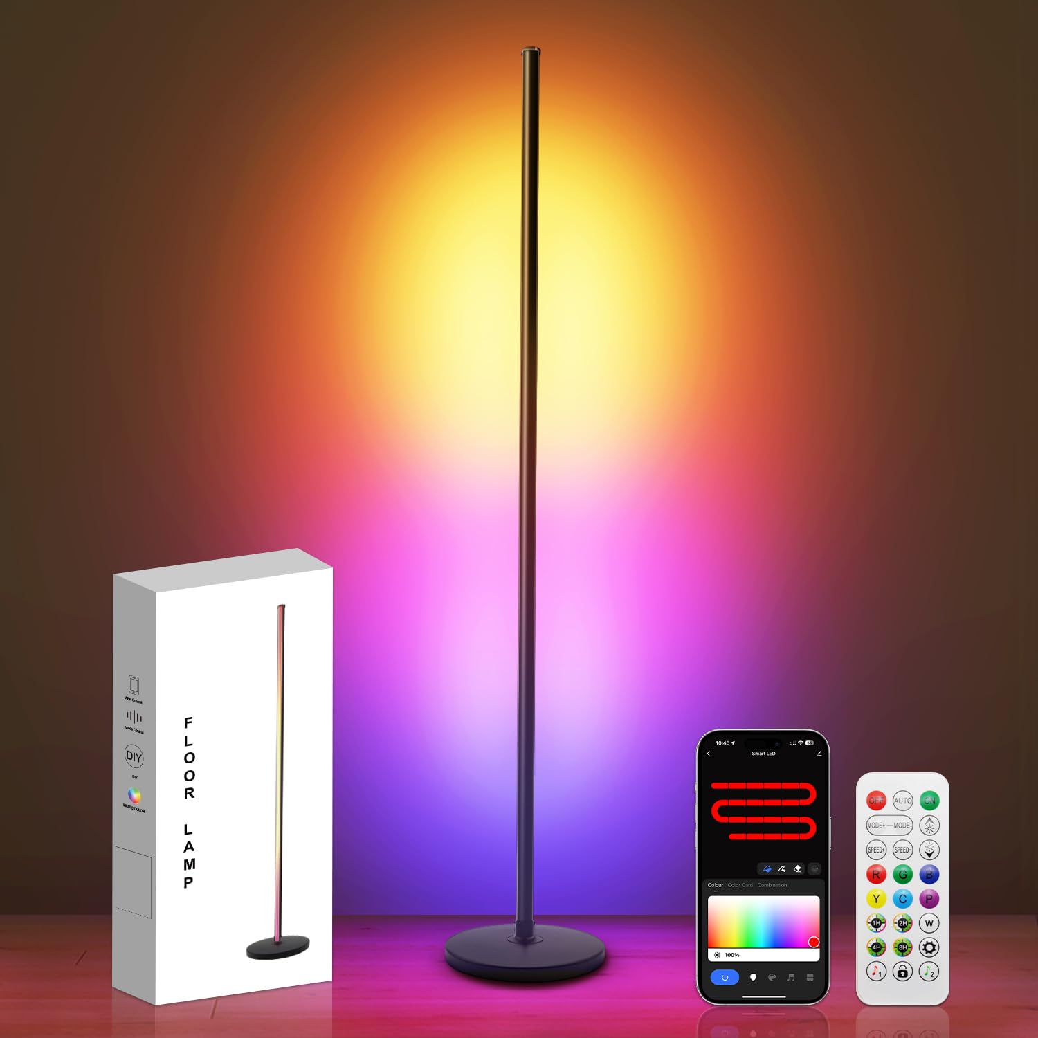 Corner Floor Lamp - RGB Floor Lamp with App and Remote Control, LED ...
