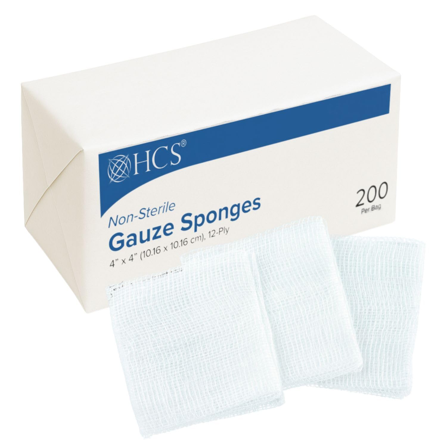 HCS Woven Gauze Sponges 4x4 - Non-Sterile, 12-Ply (200-Count) - 100% ...