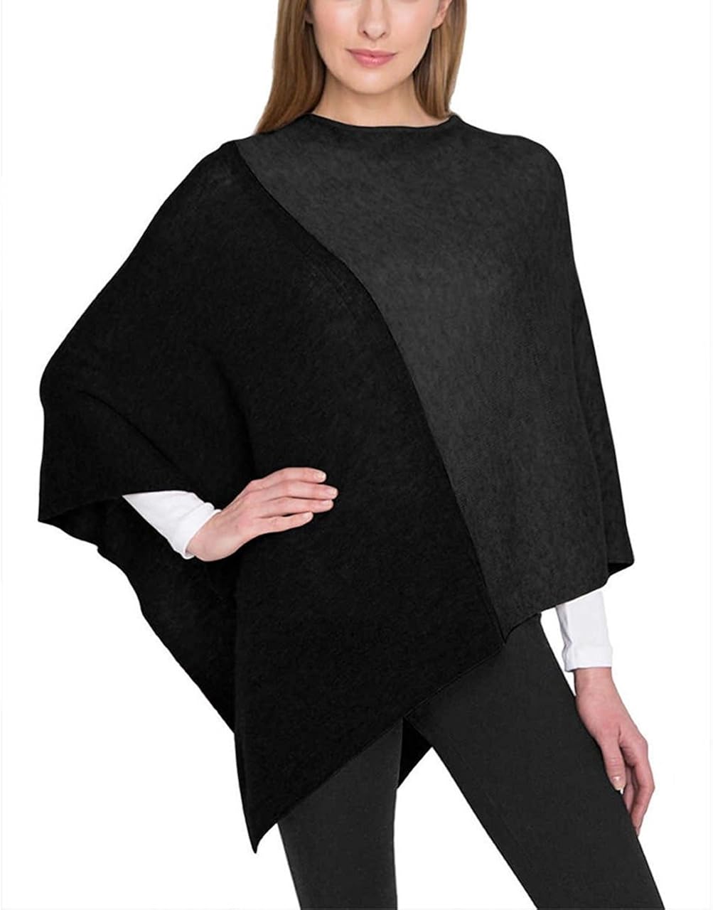 Celeste Ladies Colorblock Cashmere Blend Travel Wrap Poncho - Charcoal ...