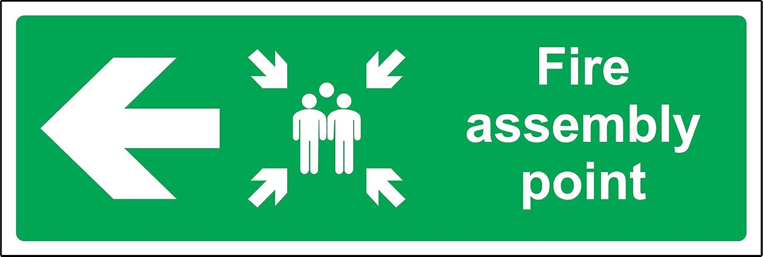 Fire assembly point directional left arrow Safety sign - 1.2mm Rigid ...