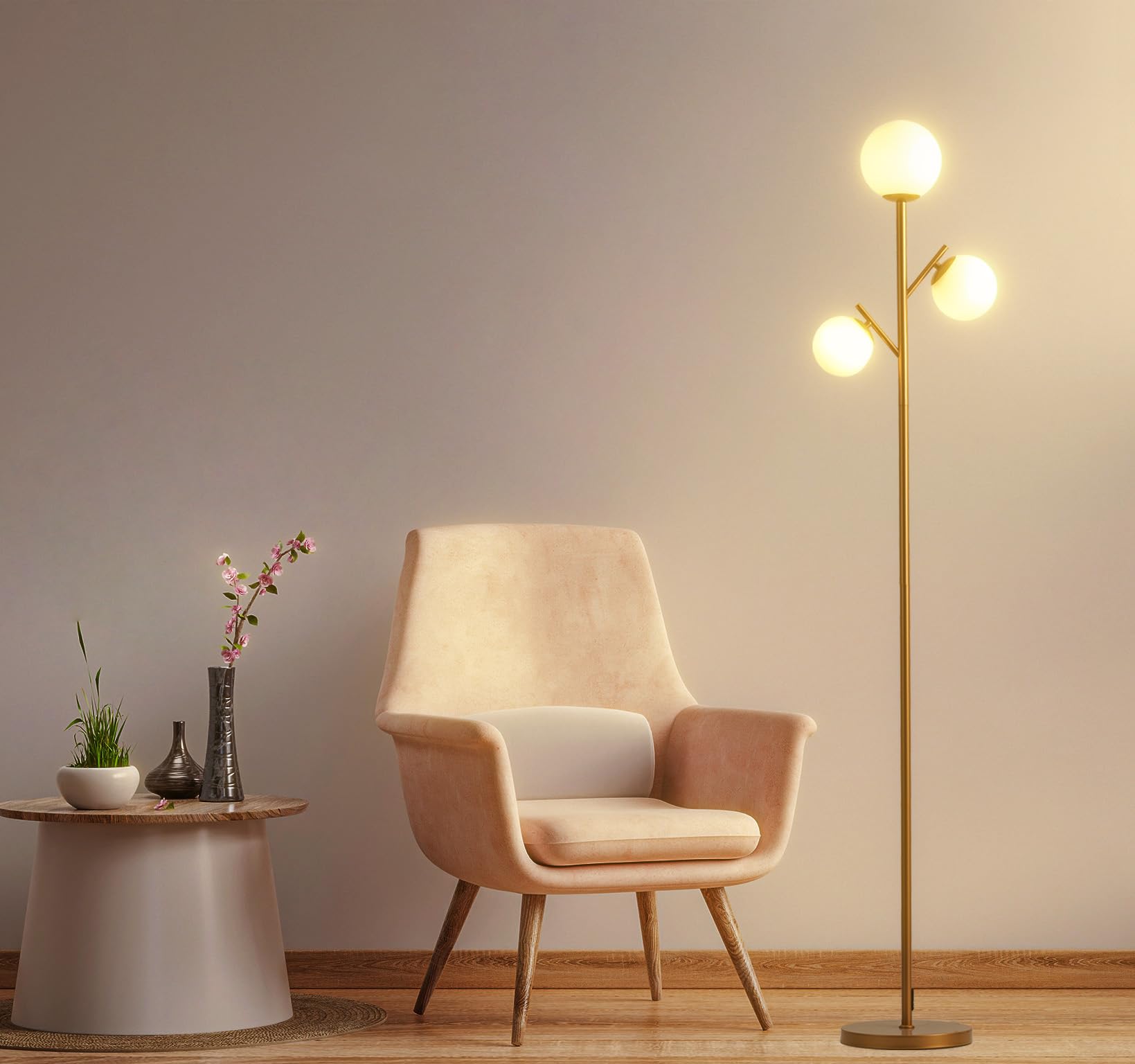 Fiqevs 3 Globe Mid Century Floor Lamp, Vintage Standing Lamp with 3 LED ...