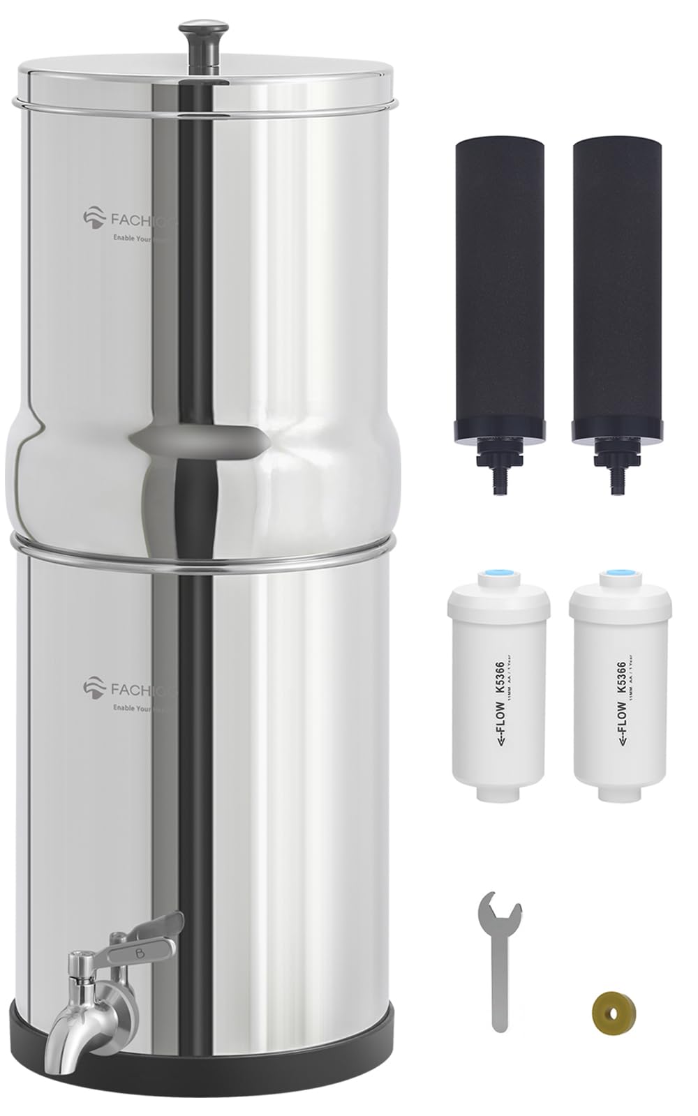 FACHIOO Gravity-Fed Water Filter System, 1.5G Stainless-Steel ...