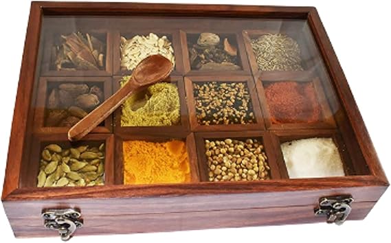 AFU Sheesham Wooden Table Top Masala Dabba Containers Jars & Wooden ...