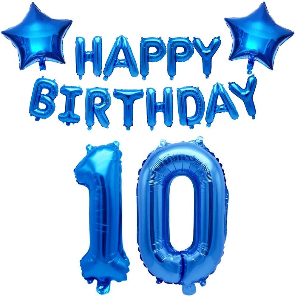 10th Birthday Balloons Banner for Boy Blue Happy Birthday with 2PCS ...