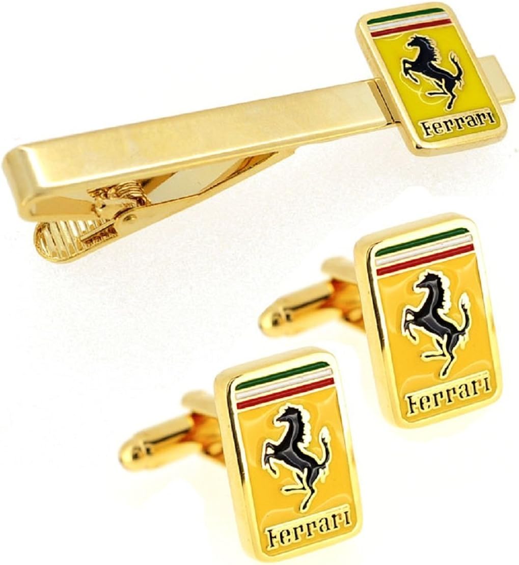 alberto Yellow Golden Ferrari Cufflinks and Tie Clip Set: Amazon.co.uk ...