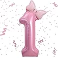 Amazon.com: Pink 1 Balloon 40 Inch,Giant Number Balloon Mini Bow ...
