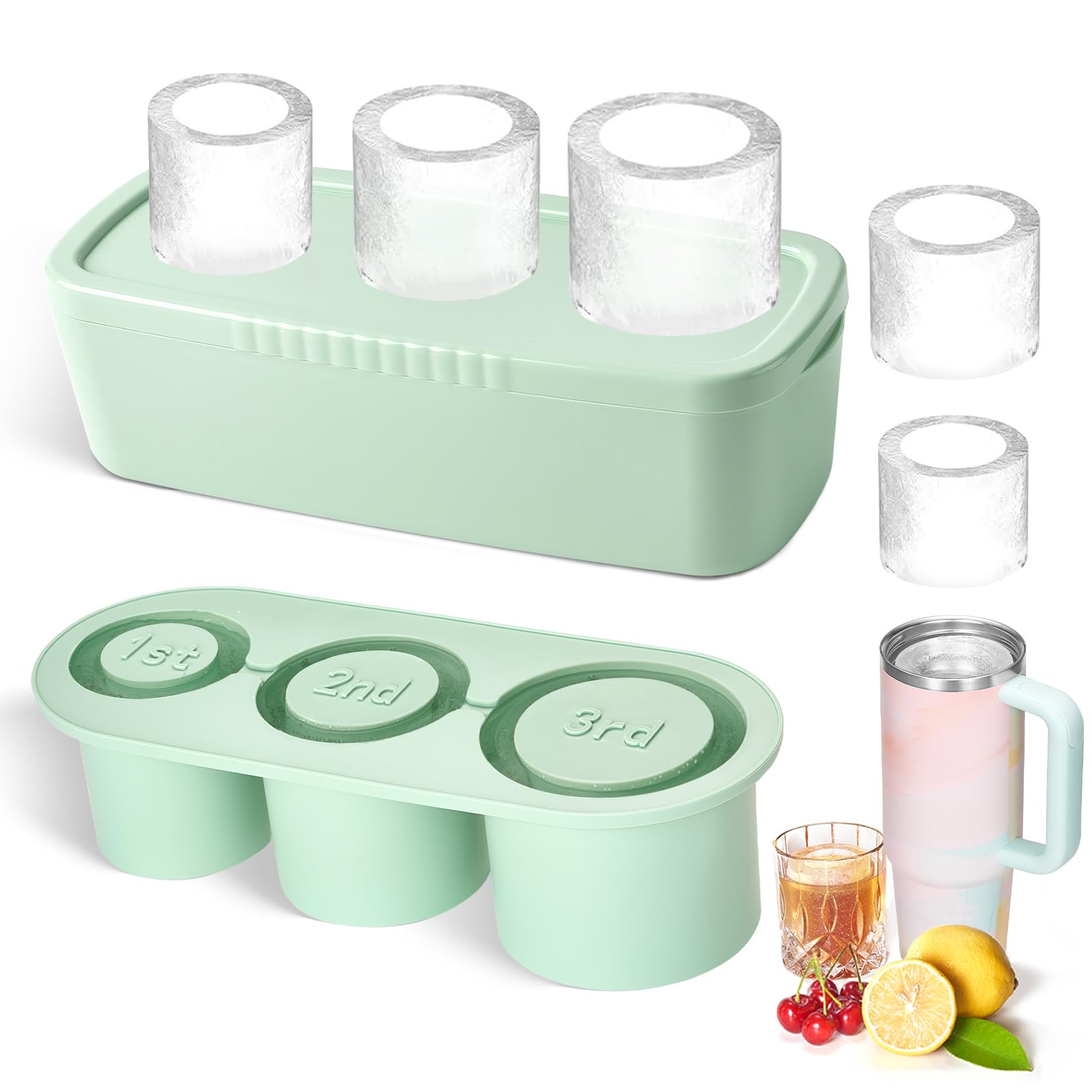 LEIEILUK Ice Cube Tray for Stanley Cup 30OZ-40OZ Tumbler, 3PCS Silicone ...