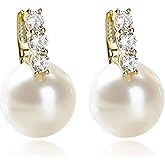 Amazon.com: Freshwater Cultured Pearl Stud Earrings for Women - Handpicked Button Pearl Earrings ...