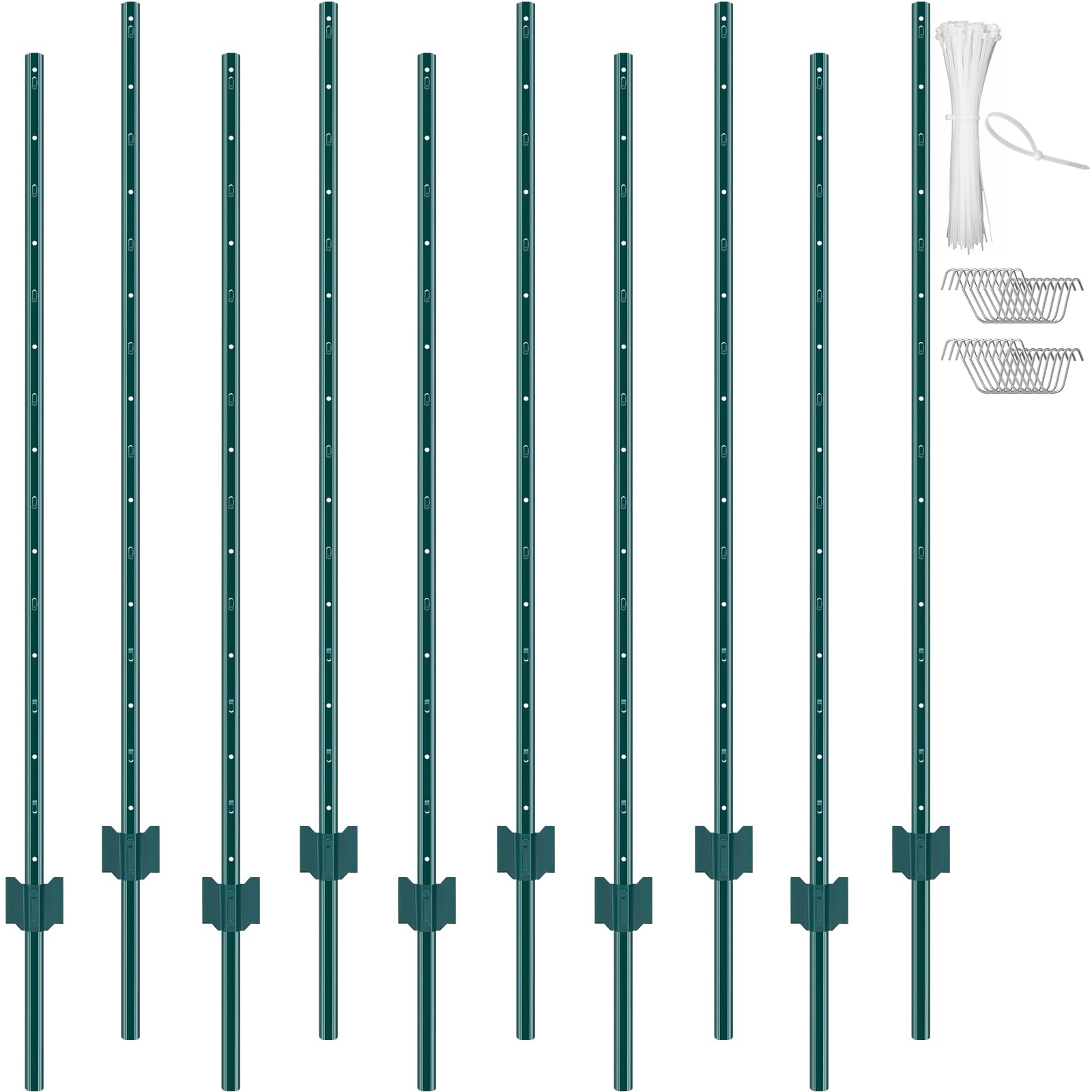VEVOR 5 Feet Fence Post, 10 Pack U-Channel Heavy Duty Metal Fence Posts ...