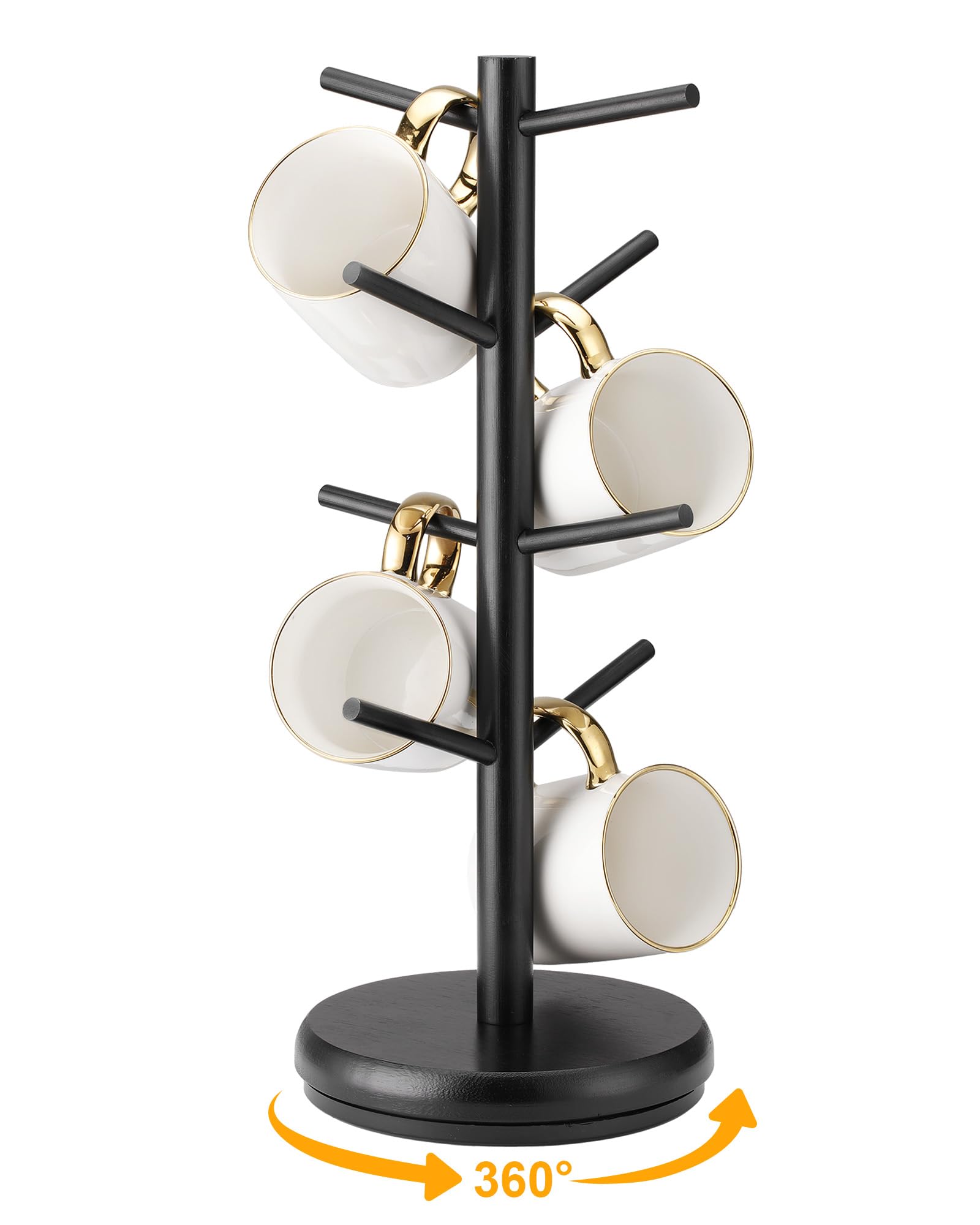 Lorbro Coffee Mug Tree, 360° Rotated Mug Holder with 8 Hooks, Wooden ...