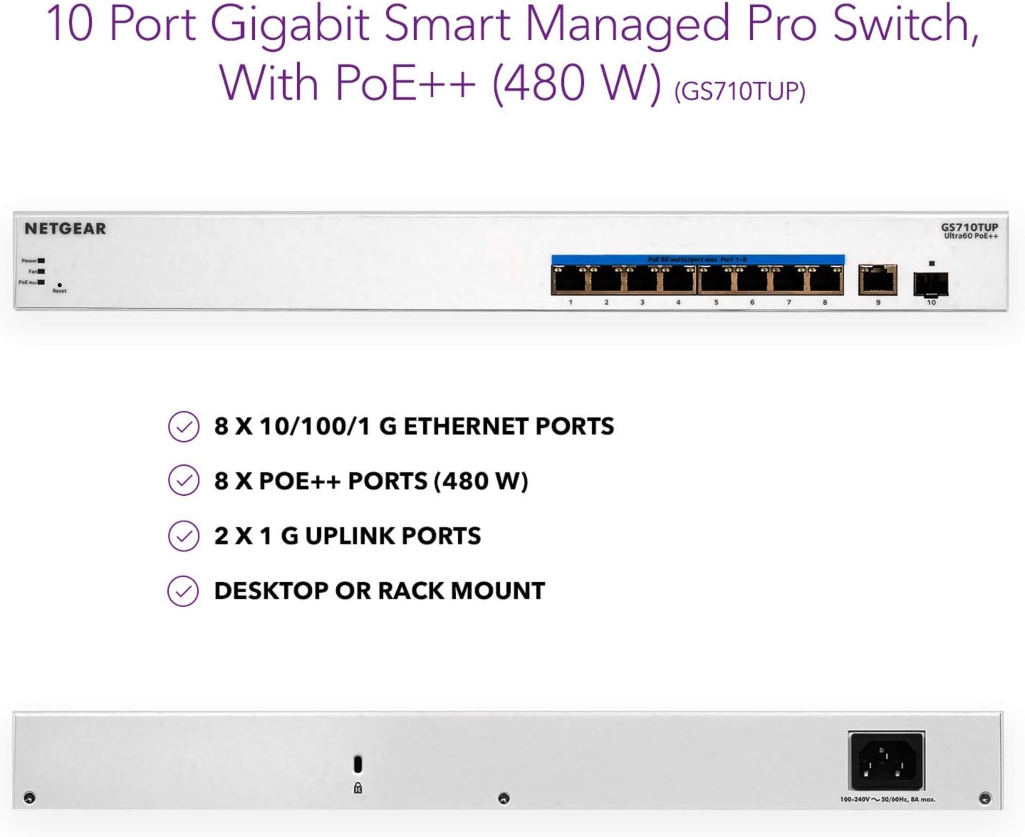 NETGEAR 10-Port PoE Gigabit Ethernet Smart Switch (GS110TP) – Managed ...