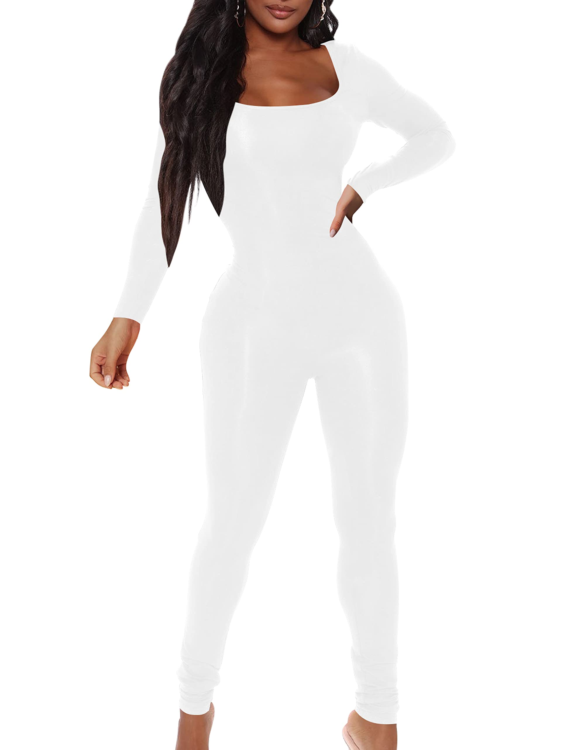 Mokoru Women's Sexy Long Sleeve Bodycon One Piece Jumpsuits Club Full ...