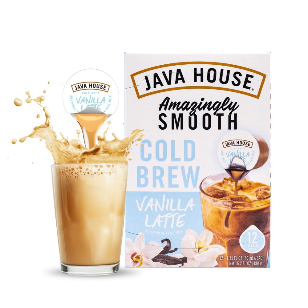 JAVA HOUSE French Vanilla Latte Cold Brew Coffee Pods, (12 Count) Peel ...