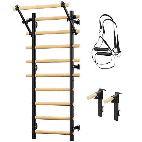 Swedish Ladder Wall Gym, Wooden Wall-Mounted Stall Bars with Pull-up ...