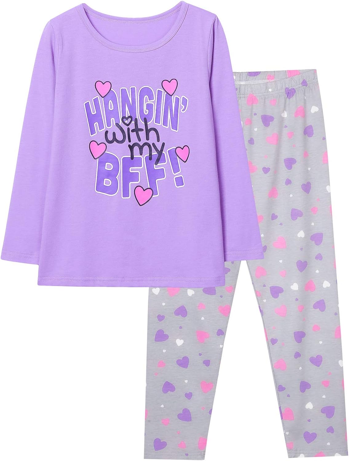 Big Girls Pajamas Size 6-16 Pants & Long Sleeve Jammies Glitter Heart ...