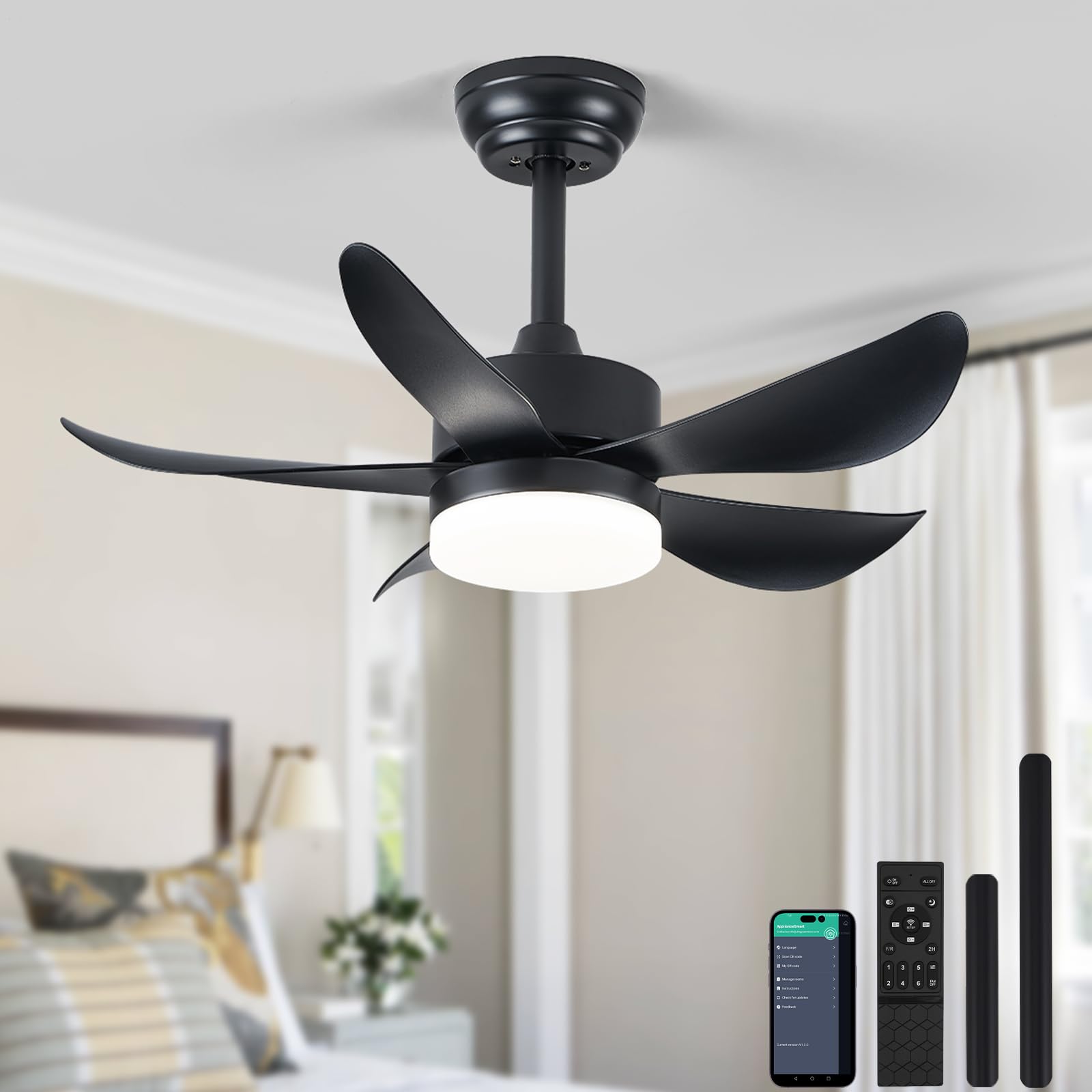 RHEAFON Ceiling Fans with Lights and Remote,30 Inch Smart Ceiling Fan ...