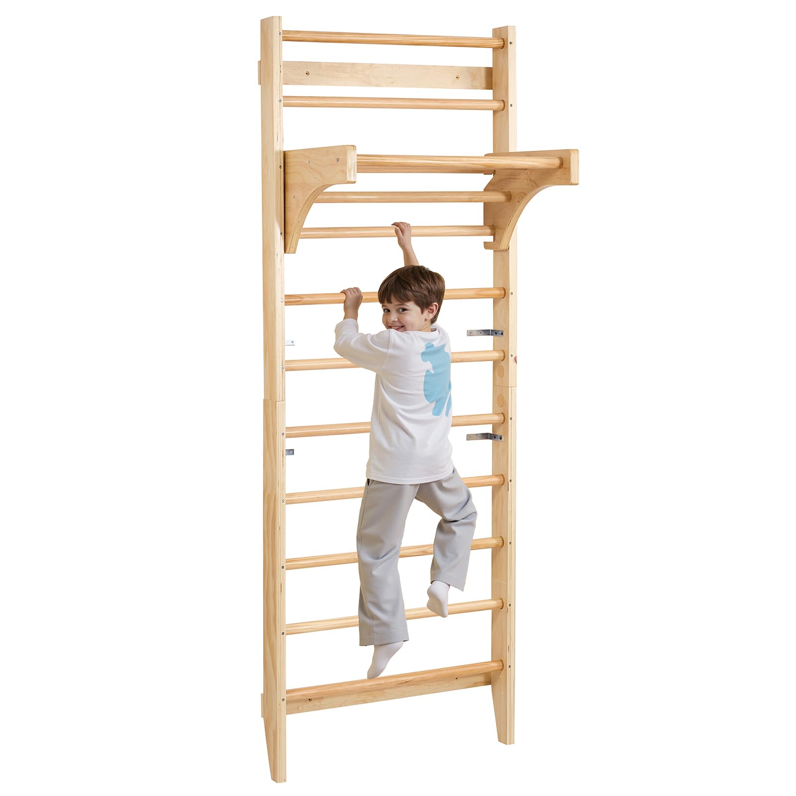 VEVOR Swedish Ladder Wall Gym, 10-Level Wooden Indoor Jungle Gym, 220 ...
