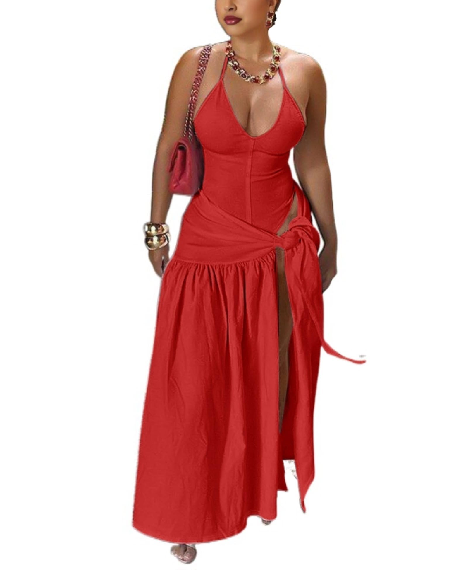 Two Piece Sets for Women Skirt Sexy Halter Backless Bodysuit and High ...