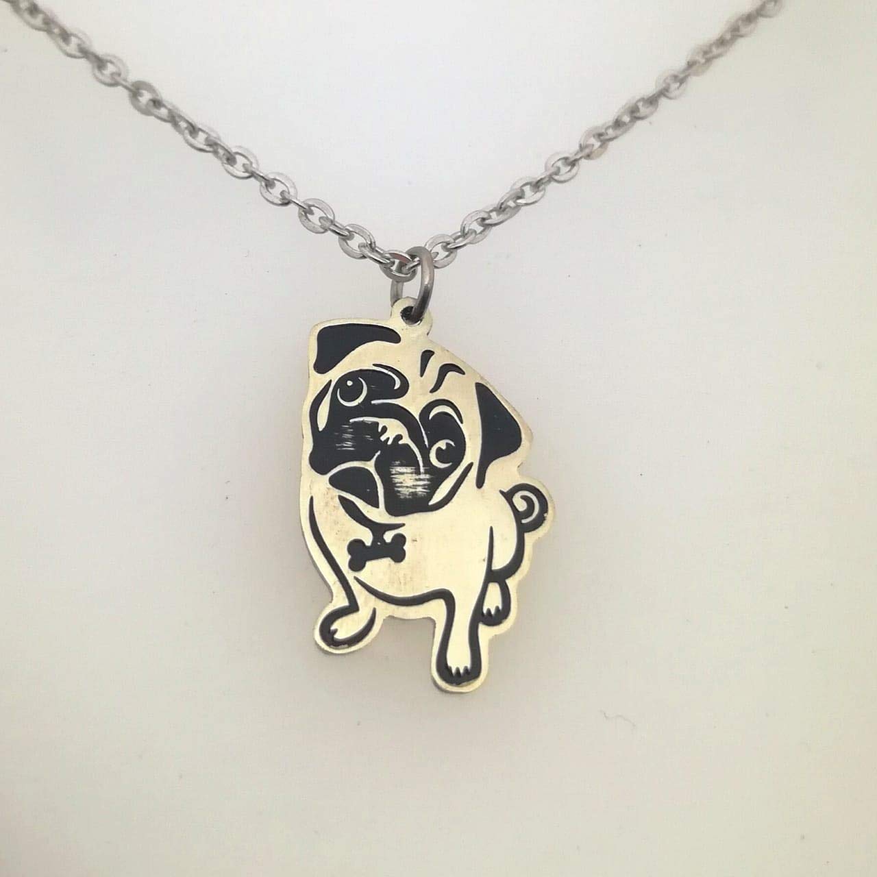 Hermoso collar de Perrito"PUG" en oro laminado o Rodio 2 cms altura con ...