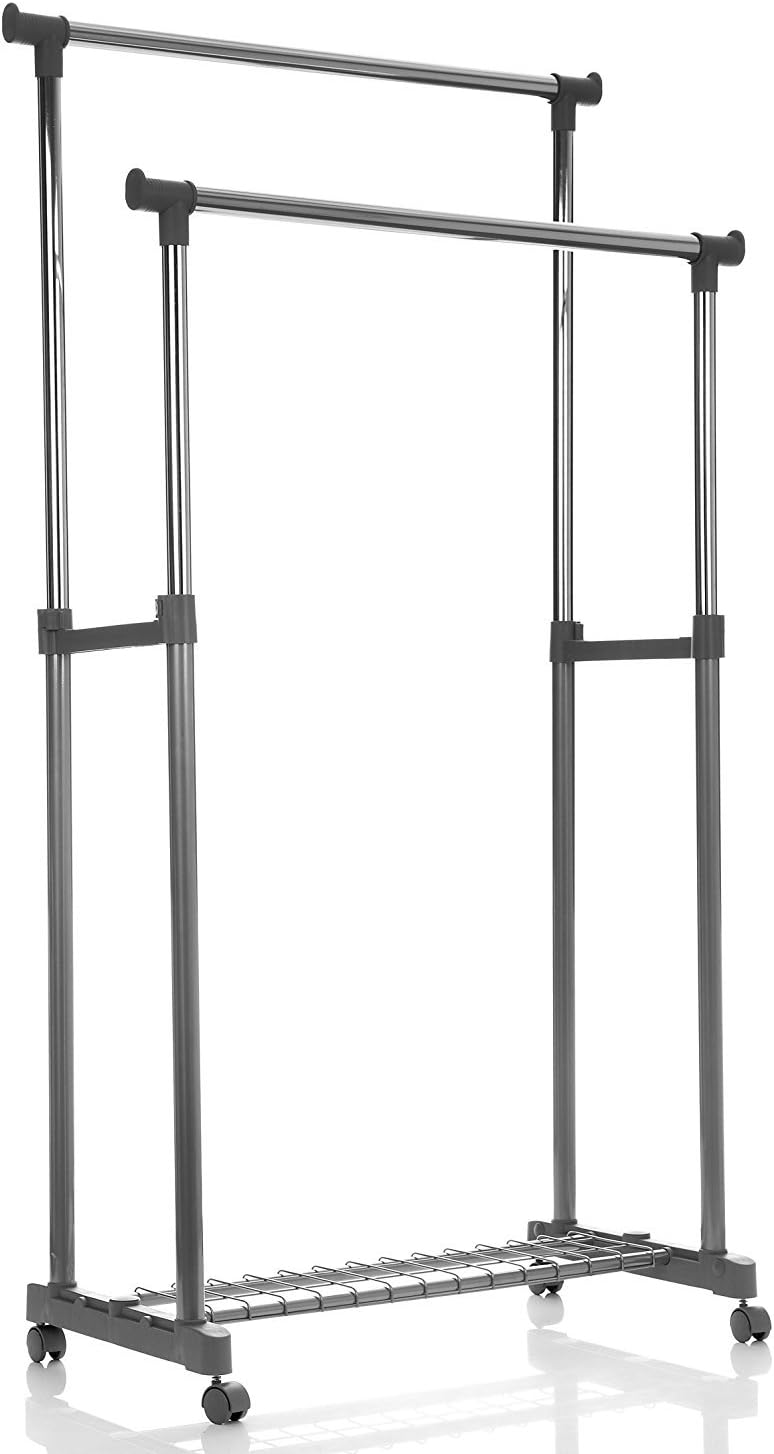 Compactor Alex Steel Double Clothes Rail with Adjustable Height, Grey ...