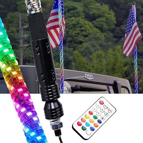 4ft PAIR stacking/chasing RGB led light whip SXS RZR ATV UTV 4 WHEELER ...